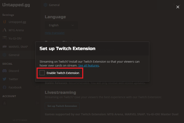 How to set up the Untapped Twitch Extension
